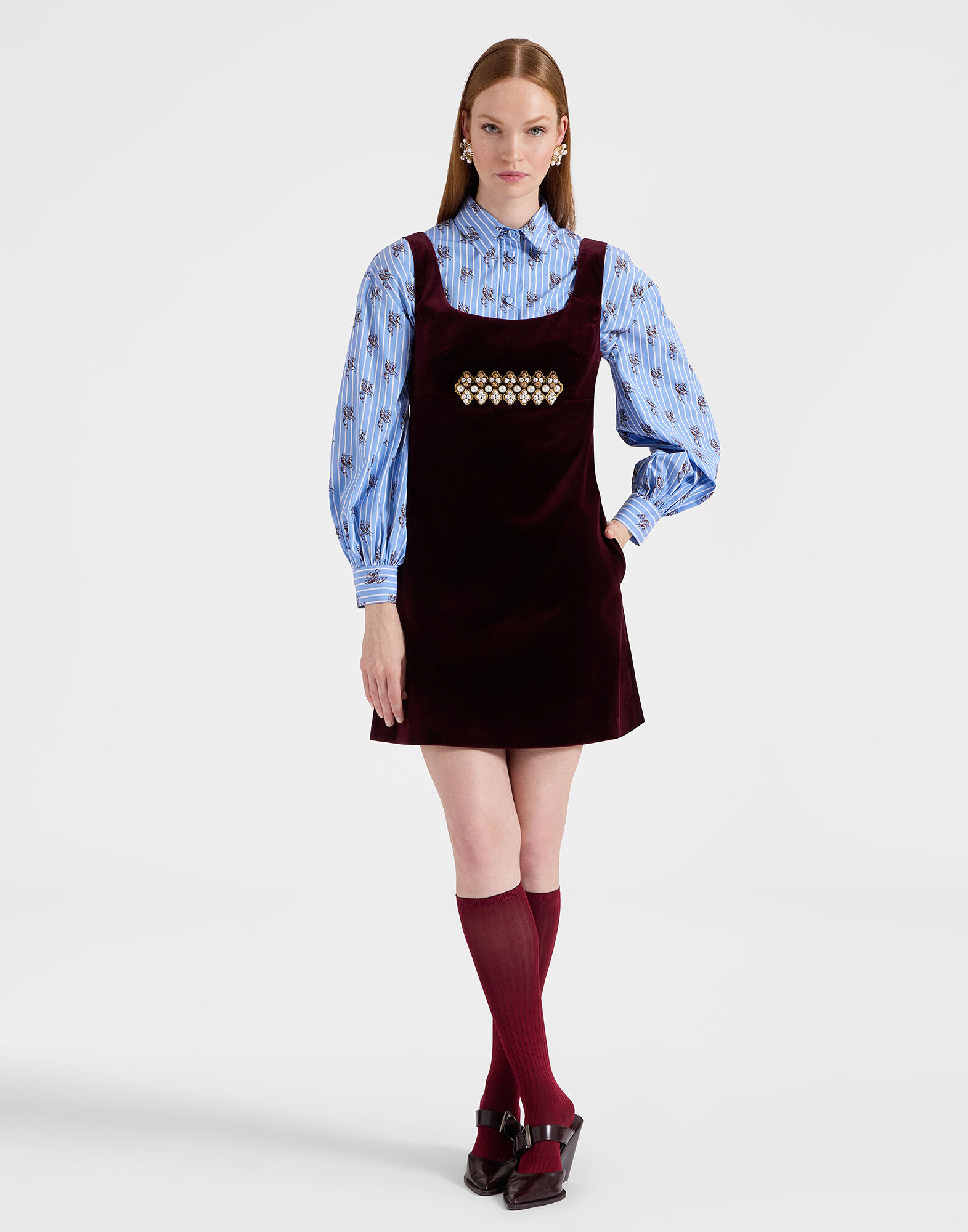 Ella Mini Dress in Solid Burgundy for Women | La DoubleJ US