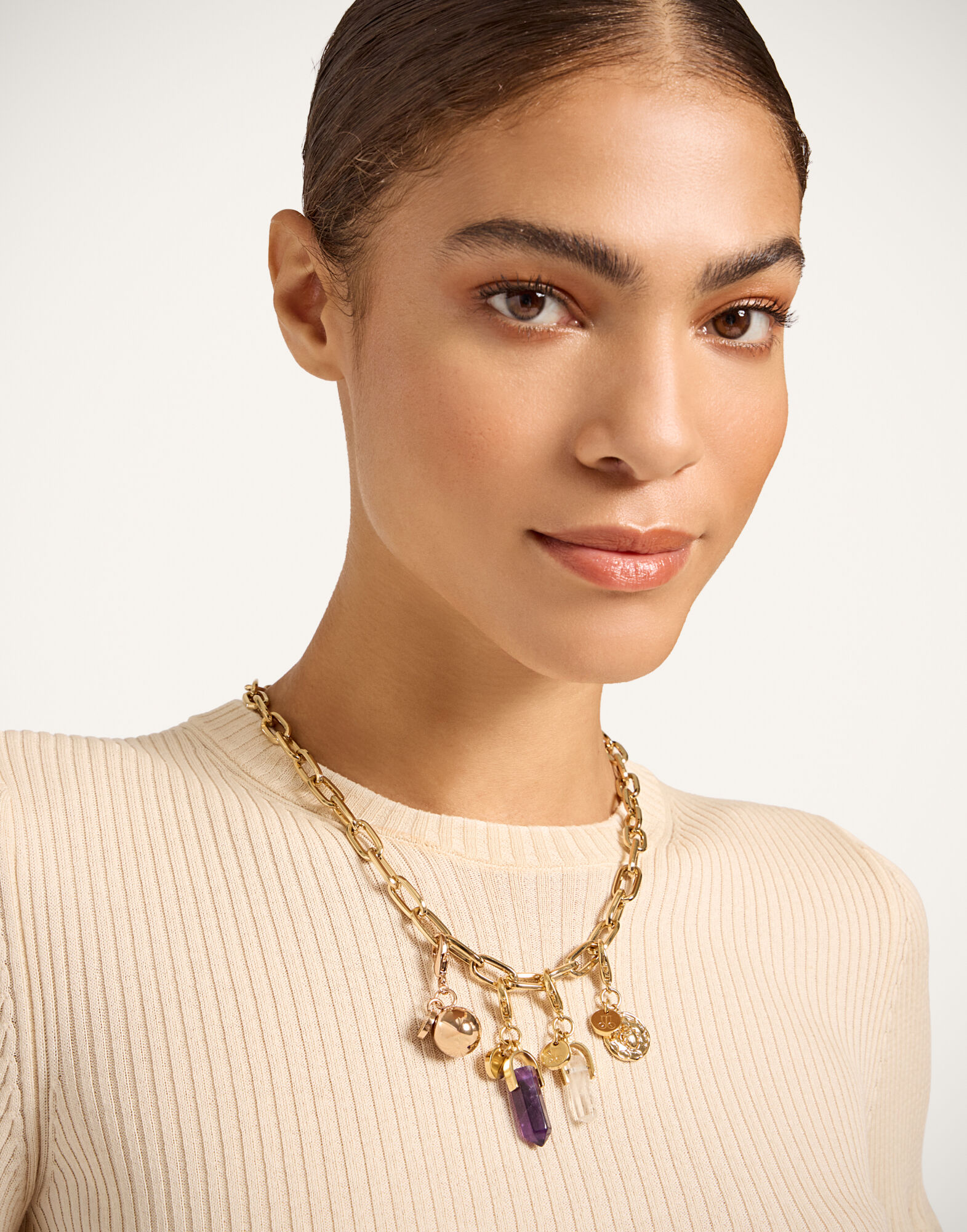 Mini Pillar Charm in 24k Gold Plate & Amethyst for Women | La DoubleJ US