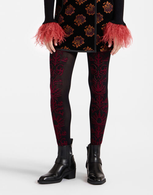 red patterned tights