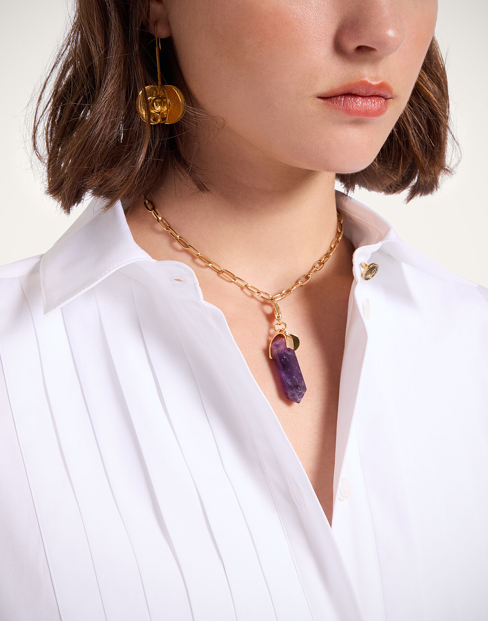 Pillar Charm in 24k Gold Plate & Amethyst for Women | La DoubleJ US